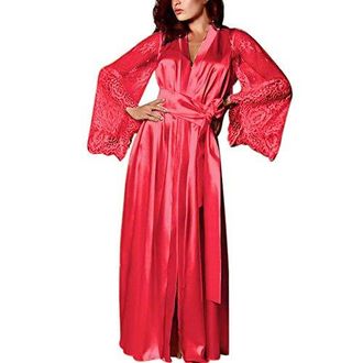 Generic Peignoir Femme Satin, Kimono Robe Femmes, Mariée Demoiselle dhonneur, Pyjamas Peignoirs, Robes Chambre, Chemise, Manches Courtes/Longues, Grande Taill