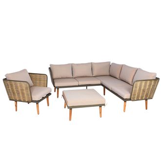 Mendler Gartengarnitur HWC-L31, Garnitur Lounge-Set Sofa Outdoor, Spun Poly Metall Poly-Rattan MVG-Zertifiziert - beige-braun