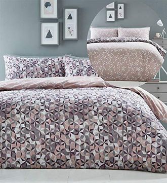 Portfolio Home Oracle Goemetric Bettw&auml;sche-Set, Bettbezug und Kissenbezug, Polycotton, Rosa, Doppelbett