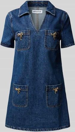 Self Portrait Jeanskleid mit Umlegekragen