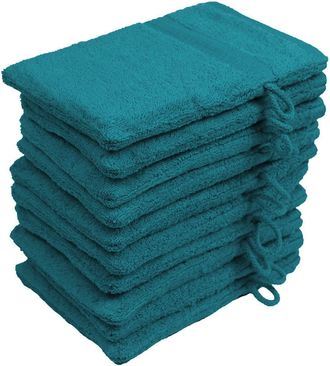 Top Fuel Fashion 10er Pack Waschlappen Elegance 58006 Waschhandschuh 16x21 cm Frottier Baumwolle Petrol (Petrol)