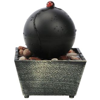 Cabilock Schwebender Zimmerbrunnen mit LED & Kunstpflanzen - USB Tischwasserfall mit Steinoptik, Wandbeleuchtung für Büro, Meditations-Wasserspiel mit Beleucht