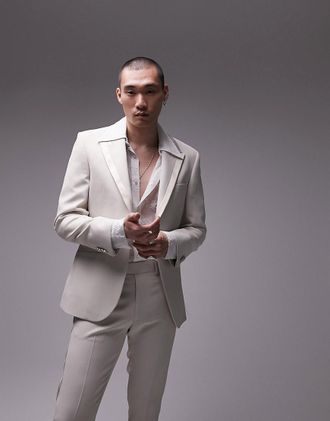 Topman Einreihige Smoking-Jacke in Steinbeige mit schmalem Schnitt-Neutral