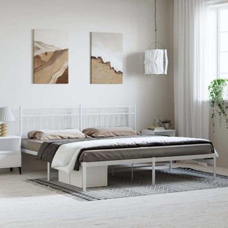 vidaXL Bettgestell mit Kopfteil Metall Wei&szlig; 193x203 cm Vidaxl