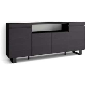 Skraut Home Buffet salon et cuisine, Meuble de Rangement, Commode, 200x87x35cm, 4 Portes, Design industriel, Style moderne, Noir - Skraut Home
