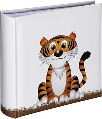 Hama Kinderalbum (Einsteckalbum mit 100 Seiten, Fotoalbum zum Einstecken von 200 Fotos im Format 10x15, Babyalbum mit Tiger-Motiv) weiß