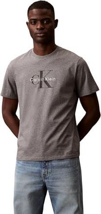 Calvin Klein T-Shirt Manches Courtes Homme Monologo Tee en Coton, Gris (Med Grey HTR), M