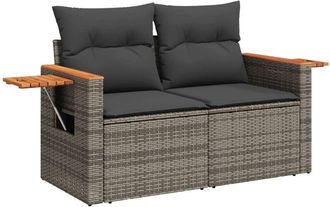 vidaXL Gartensofa 2-Sitzer mit Kissen Grau Poly Rattan - Vidaxl