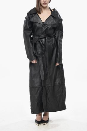 Balenciaga Leather Trench with Cut-outs and Belt Balenciaga