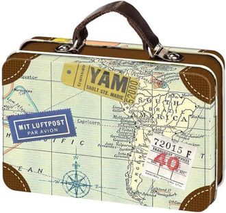 Moses Moses. Fernweh Mini-Reisekoffer im Reisedesign, Deko-Koffer, Geldgeschenk-Verpackung Hochzeit & Reise, Metall mit Lederhenkel, Ma&szlig;e: 10,5 cm x 7,3 cm
