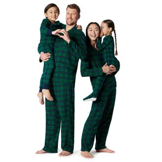 Amazon Essentials Herren Passende Weihnachts-Pyjama-Sets f&uuml;r die ganze Familie, Dunkles Smaragdgr&uuml;n Marineblau Karomuster, L