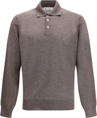 Brunello Cucinelli Homme, Tops, Brun, Taille: 2XL Polo en Laine avec Col C&ocirc;tel&eacute;