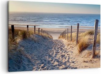 Arttor Bilder auf Leinwand 100x70cm Leinwandbild mit Rahmen Meer Strand Düne Groß Wanddeko Bild Schlafzimmer Küche Deko Wandbilder Dekoration Wohnzimmer Wall