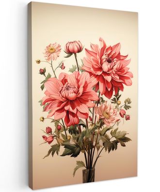 MuchoWow &copy; Bilder 40x60 cm Wohnzimmer Deko Modern Wandbild Foto auf Leinwand Bild Schlafzimmer Room Decor Geschenke Vintage - Blumen - Rot - Beige - Pflanzen