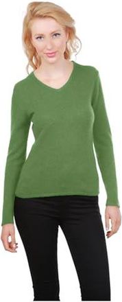 JL De La Tour Pull Femme col V 100% Cachemire (as4, Alpha, x_l, Regular, Regular, Vert, XL, 44/46)