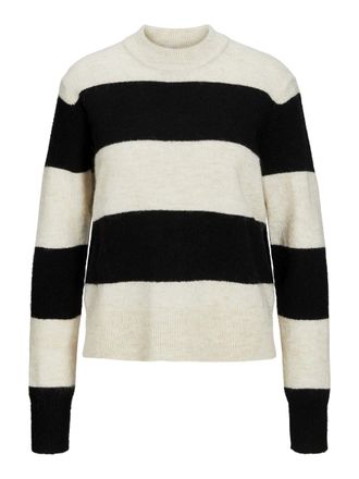 Jack & Jones Damen JXCHICK Crew Neck Knit SN Strickpullover, Bone White/Stripes:/Black, L