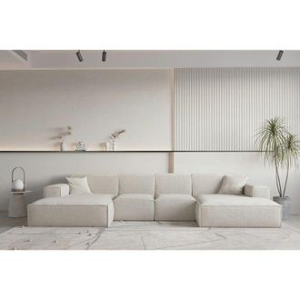 Fun M&ouml;bel Wohnlandschaft U-Form CELES PREMIUM XS in Stoff Ascot Bukla Beige