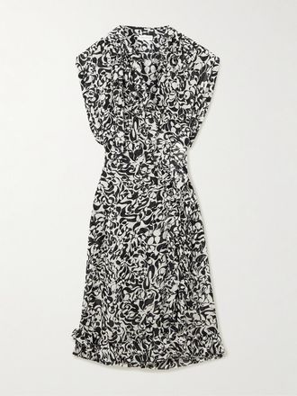 Dries Van Noten Midi-wickelkleid Aus Cr&ecirc;pe De Chine Mit Print Und R&uuml;schen - Schwarz