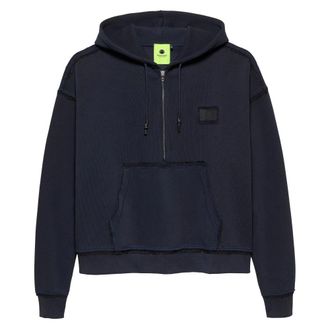 New Amsterdam Surf Association Oversized Cropped Hoodie mit Halbem Rei&szlig;verschluss - - Sweatshirts & Hoodies - Herren - Blau - M