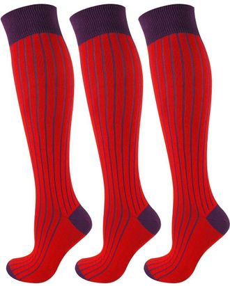 MySocks Mysocsk 3 Paare Unisex gerippte Kniestr&uuml;mpfe Rot lila