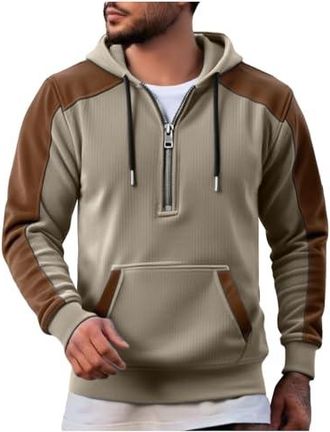 Generic Sweat à capuche doublé thermique pour homme, pull dhiver à manches longues pour activités de plein air, kaki, 5XL