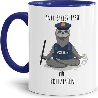 Tassendruck Berufe Tasse - Anti-Stress-Tasse für Polizisten - Lustige Kaffeetasse, Geschenk für Polizisten, Kollegen, Arbeit - Keramik Innen & Henkel Dunkelblau, 