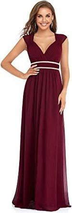 Ever-pretty Robe de Soirée Femme Longue Plissé Col V Perlage Mousseline de Soie A Line à Mancherons Chic Bordeaux 40