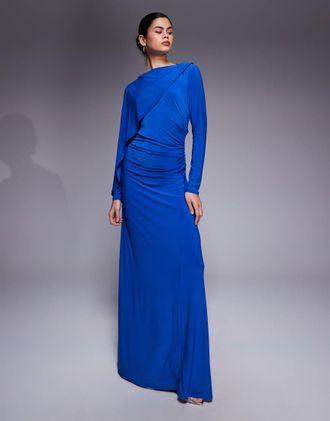 Daska Robe longue avec détail drapé près du corps - Bleu de cobalt
