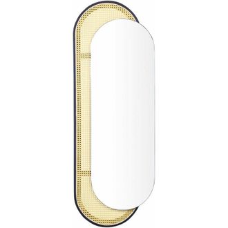 Beliani Beliani - Wandspiegel Naturfarben Glas und Rattan 143x51cm Oval Halbrund mit Breitem Rahmen Wiener-Geflecht Modern Wohnaccessoire Wohnzimmer