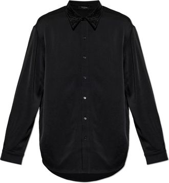 Balmain Homme, Chemises, Noir, Taille: 2XL Silk Shirt With Crystals