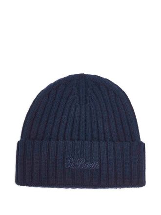 MC2 Saint Barth Gerippte Beanie mit Logo-Stickerei - Blau