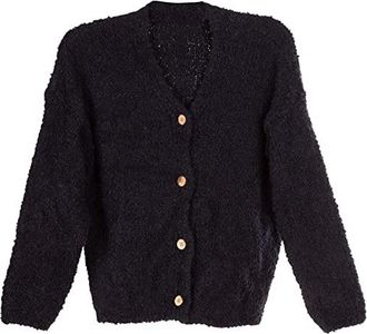 styleBREAKER Cardigan en Tricot Boucle pour Femme, avec Patte de Boutonnage, Cardigan uni, Gilet en Tricot Bouclette, Taille Unique 08010081, Couleur:Bleu fonc&eacute;