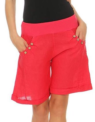 Malito more than fashion Malito Femmes Lin Shorts Pantalon Casual Bermuda Uni Couleurs 8024 (Rose Fuchsia, M)