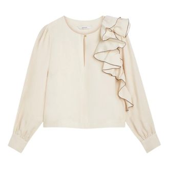 Summum Femme, Blouses et Chemises, Beige, Taille: 38 FR Top Manches Longues M&eacute;lange Modal Lin