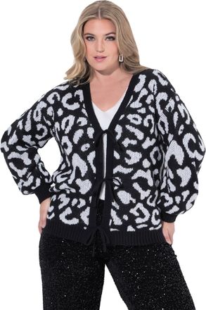 Miamoda Damen gro&szlig;e Gr&ouml;&szlig;en &Uuml;bergr&ouml;&szlig;en Plus Size Strickjacke, Regular Fit, Leo, Schleifen-Verschluss schwarz 46+ 846046100-46+