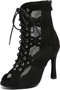 Minitoo Chaussures de danse sexy pour femme - Bottines de danse ouvertes pour soirée ou bal de fin dannée, L588 Black Talon de 10 cm, 42.5 EU