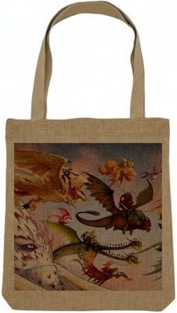Fabulous Sac Shopping Tote Bag Aspect Lin - Dragon Peinture Dessin Anime Enfant Cartoon Manga - Sac de Courses Toile Epaisse 360g Beige Naturel Cabas Port&eacute; Epa