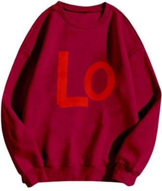 Generic Sweat-shirt unisexe assorti avec motif damour amusant &agrave; manches longues et col rond, pull d&eacute;contract&eacute; vintage, col rond, hauts &agrave; manches longues, Roug