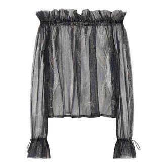 Saint Laurent R&uuml;schenbluse aus Paisley-Lurex-Seidenkrepon - - Blouses & Shirts - Damen - Schwarzk - XS