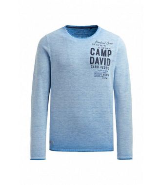 Camp David Rundhalspullover Pullover Inside Oil Dyed mit Logo Print electric sky Rollsaum