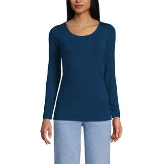 Lands End Baumwolle/Modal-Shirt mit Ballett-Ausschnitt, Damen, Gr&ouml;&szlig;e:36-38 petite, Blau, Baumwolle Modal, by Lands End