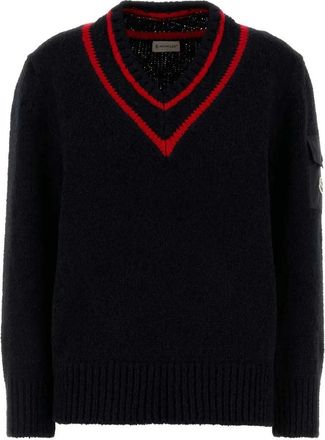 Moncler Pull &Agrave; Col V - Bleu Fonc&eacute;