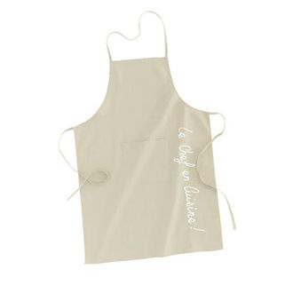 Douceur d'Intérieur Cuistot Schürze mit Tasche (60 x 84 cm), Leinen, einfarbige, bestickte Baumwolle