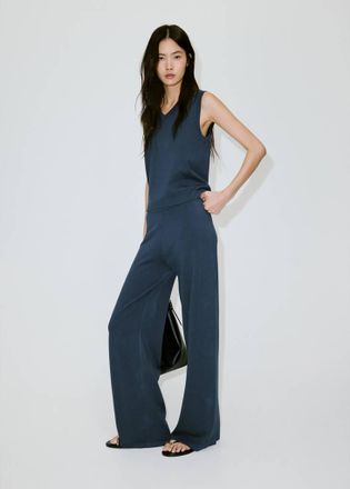 Mango Pantalon large maille fine gris moyen - Femme - XXS - MANGO