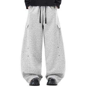 Generic Pantalon de jogging baggy pour homme - Jambes larges - Avec poches - Doublure chaude - Taille haute - Couleur unie - Jambes larges - Pantalon de loisi