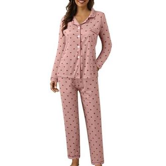 Generic Ensemble de pyjama 2 pi&egrave;ces pour femme avec boutons et manches longues, pantalon long, v&ecirc;tement de d&eacute;tente doux avec poches, Multicolore-Q, XXL