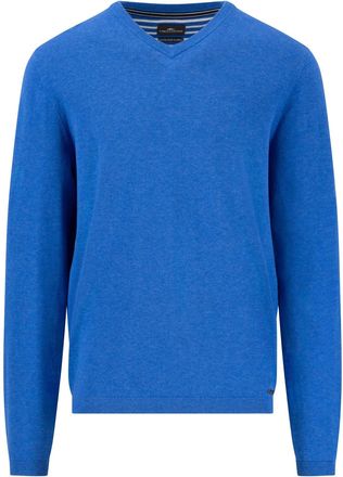 Fynch-Hatton Strickpullover aus Baumwolle mit V-Ausschnitt - AIR Cotton Strong Blue/L