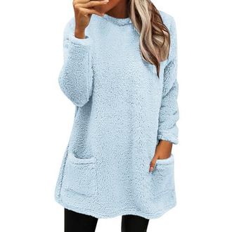 Generic Pull à manches longues en tricot pour femme - Robe de Noël - Grande taille - Hauts dautomne en coton - Pull boutonné - Pull dautomne décontracté, bleu