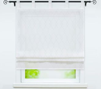 Joyswahl Leinenoptik Raffrollo halbtranpsatente Raffgardine mit Karo-Design »Cosima« Wohnzimmer Schals mit Schlaufen Weiß BxH 120x140cm 1er Pack