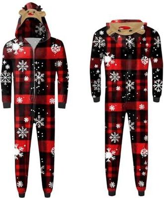 Generic Combinaison de No&euml;l 2026 &agrave; capuche imprim&eacute;e avec fermeture &eacute;clair (style papa) (4), Rouge, L